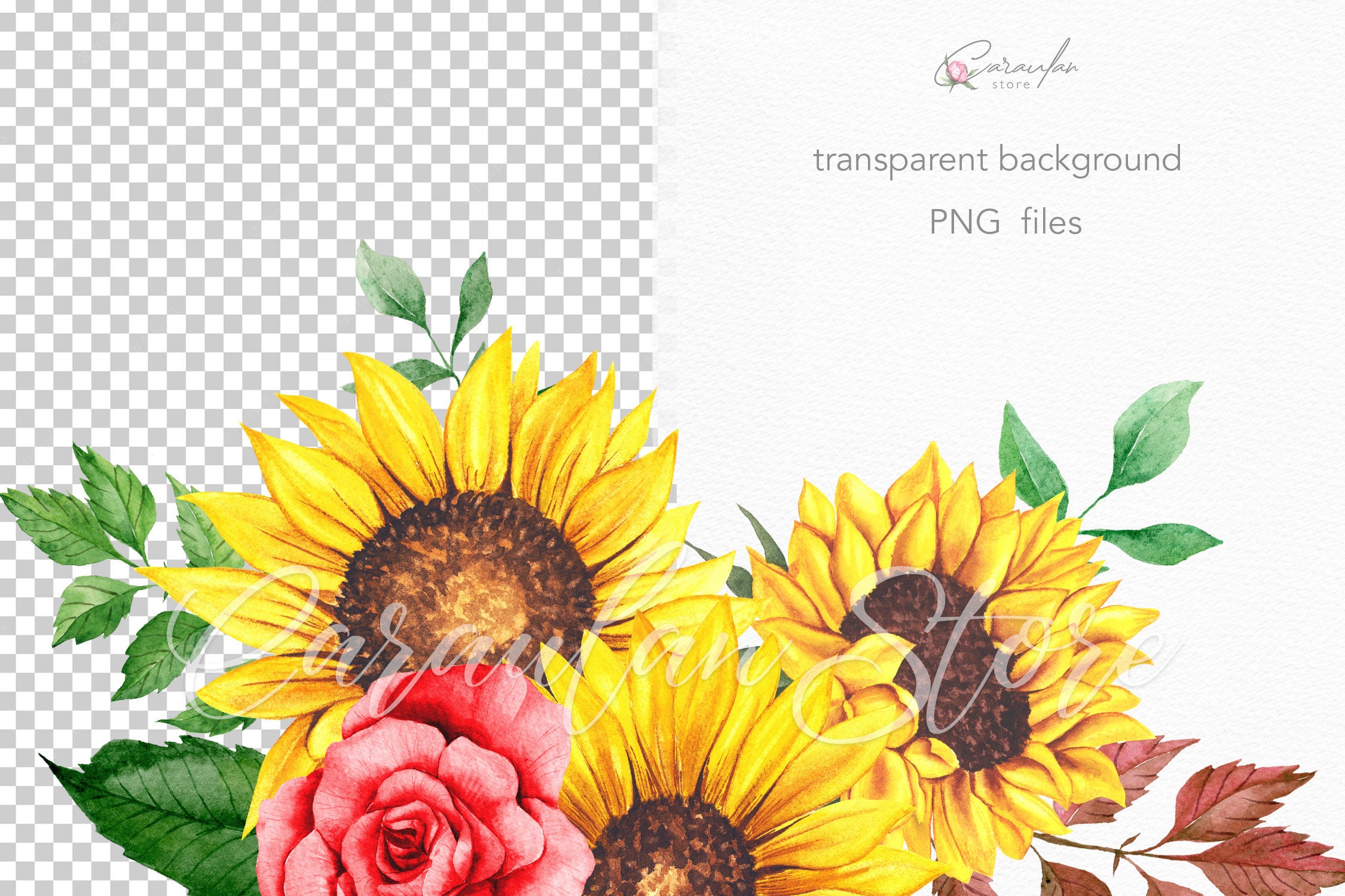 Sunflower Clipart PNG, Sunflowers and Roses, Red Roses Png, Sunflower ...