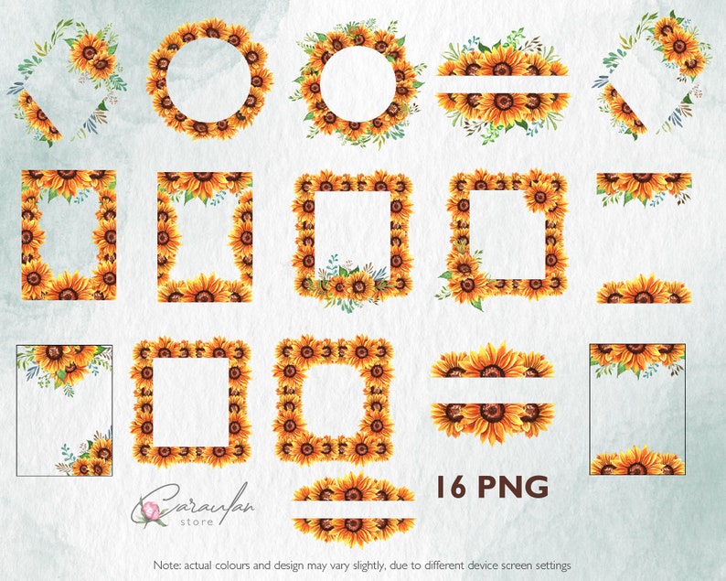 Sunflower Frames PNG, Watercolor Sunflower Wreath, Floral Frame, Rustic ...