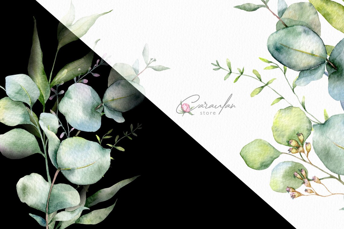 Watercolor Greenery Eucalyptus Clipart, Green Leaves, Greenery Frames ...