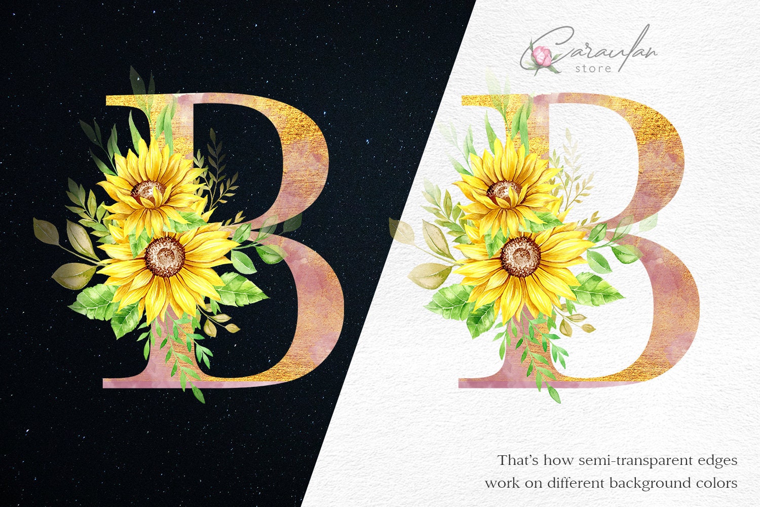 Watercolor Sunflower Alphabet, Watercolor Floral Alphabet, Floral ...