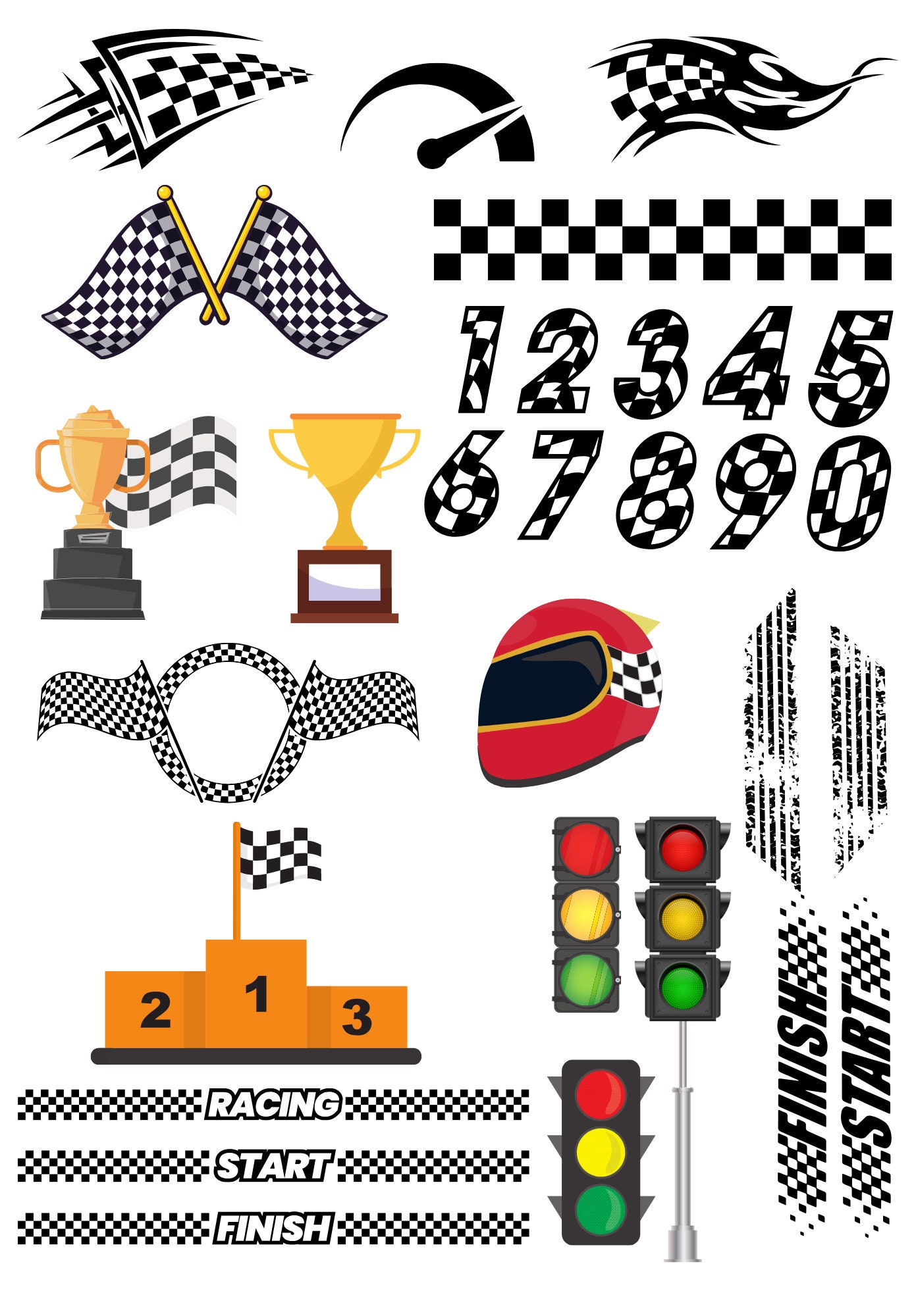 Printable Race Car Flags 30PCS Race Car Cake Toppers Checkered Flag
