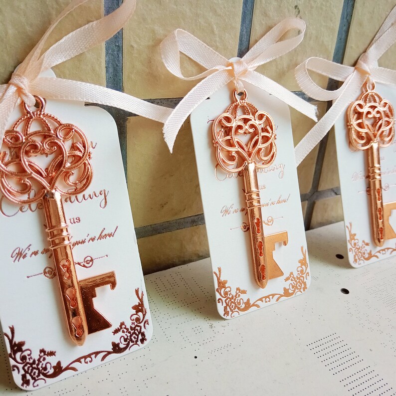 25 Rose Gold Key Bottle Opener Wedding Favor & Rose Gold Foil - Etsy