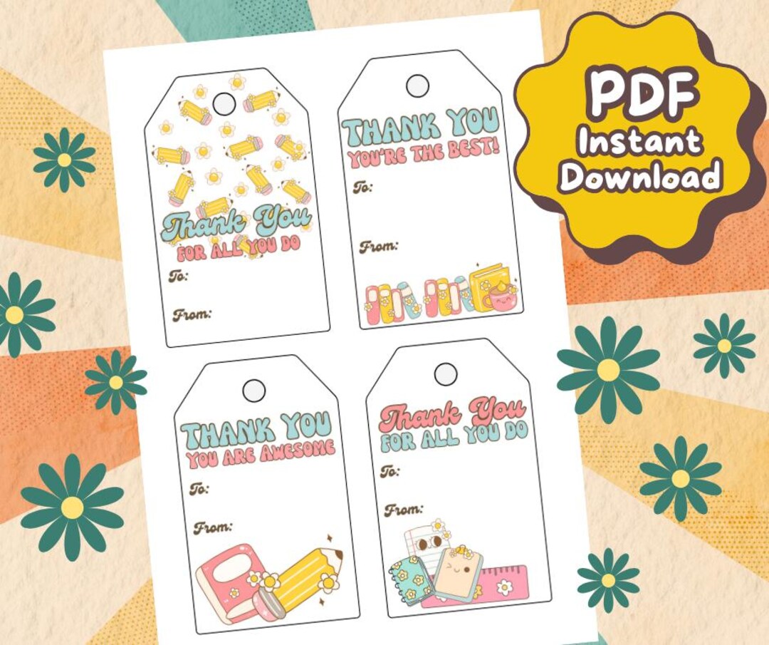 Fun Retro Teacher Gift Tags Printable | End of Year Gift Tags for ...