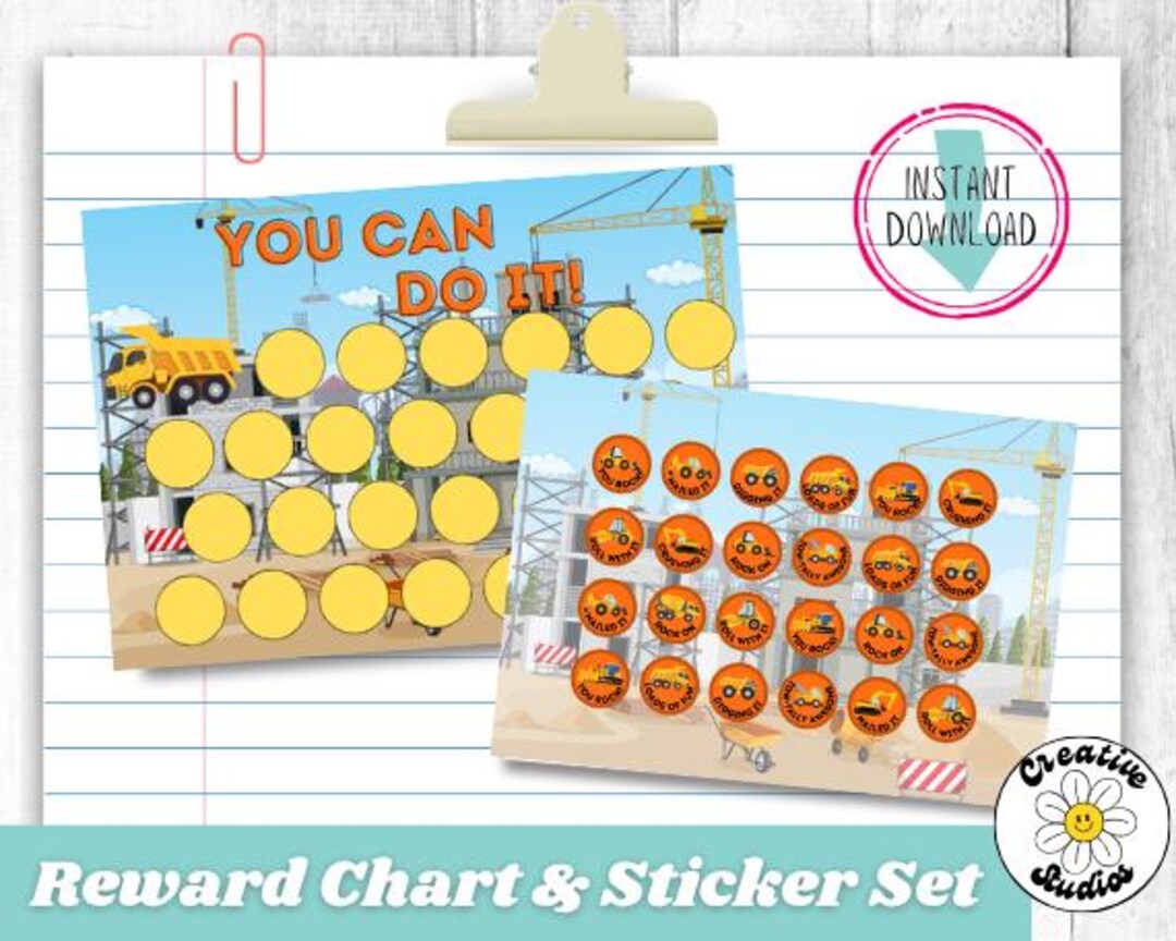 Construction Reward Chart for Kids With Printable Stickers – PDF PNG ...