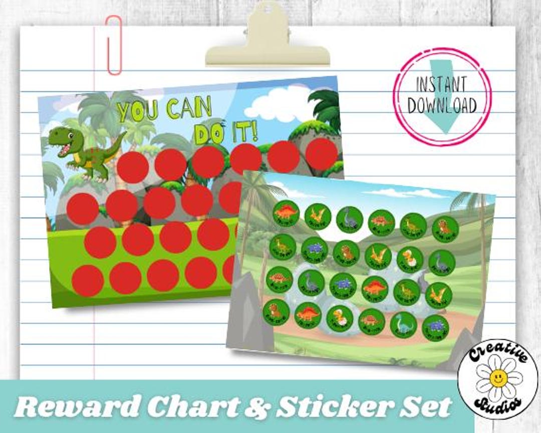 Dinosaur Reward Chart for Kids With Printable Stickers – PDF PNG SVG ...
