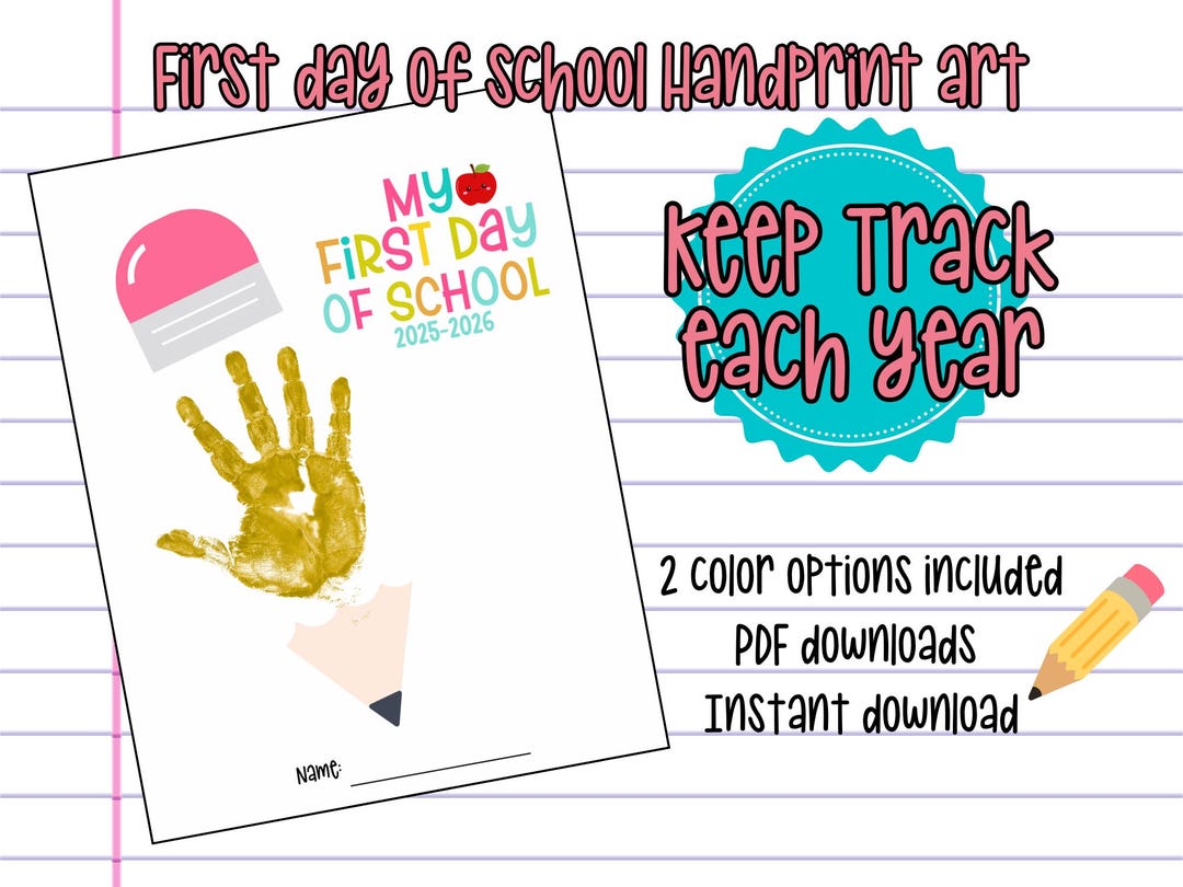 First Day of School Handprint Art | Pencil Shaped Printable | Back to ...
