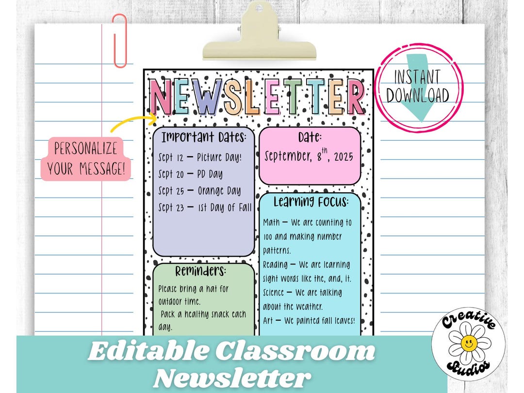 Editable Classroom Newsletter Template: Spotty Brights Neon Rainbow ...