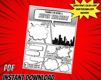 Superhero Teacher Appreciation Printable All About My Teacher, Coloring ...
