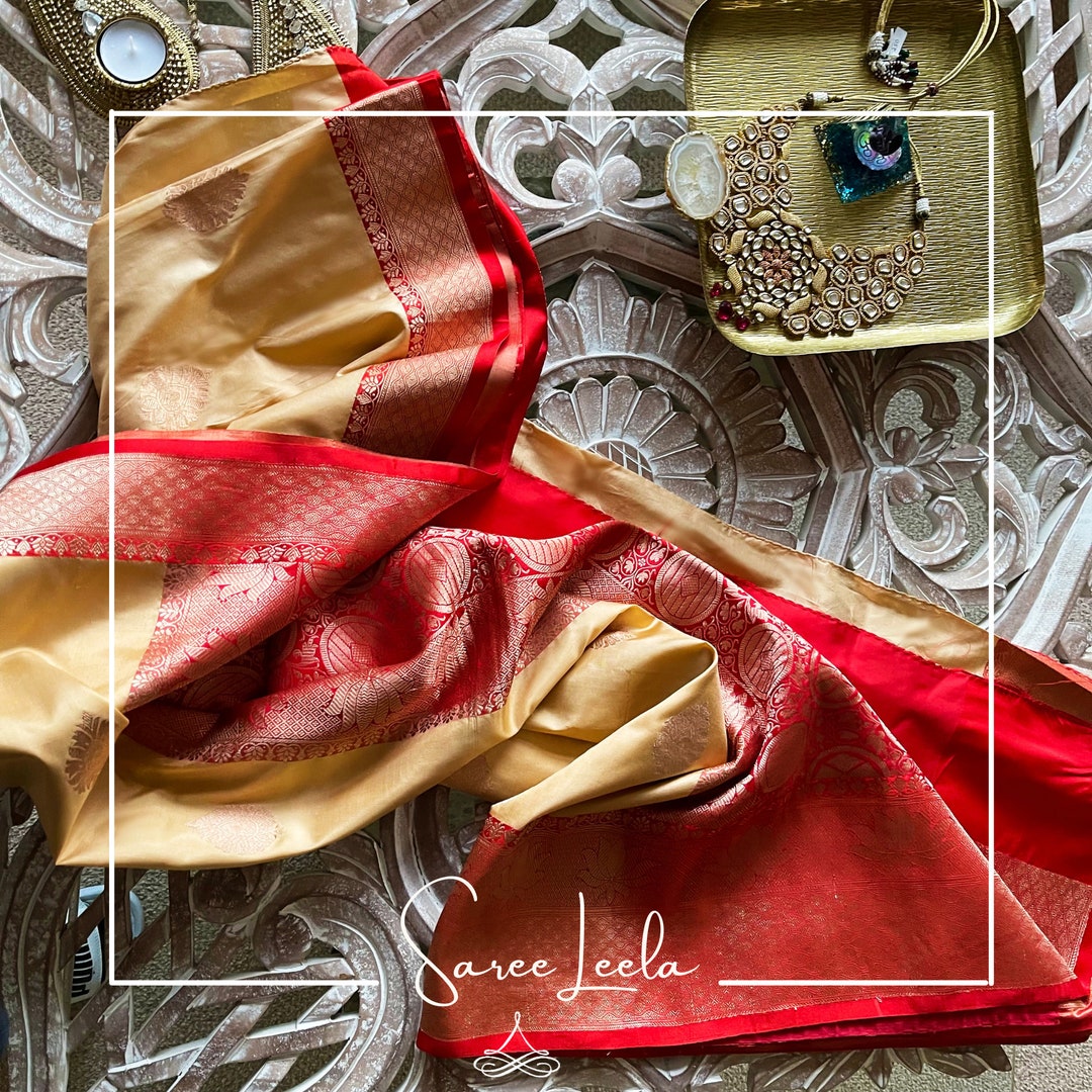 Pure Silk Banarasi Sari Exclusive Silk Saree Cream Gold Saree Premium ...