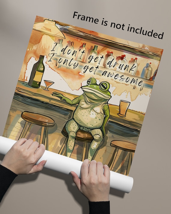 Drunk Cartoon Frog Wall Art Cartoon Frog With Glasses Poster Cute