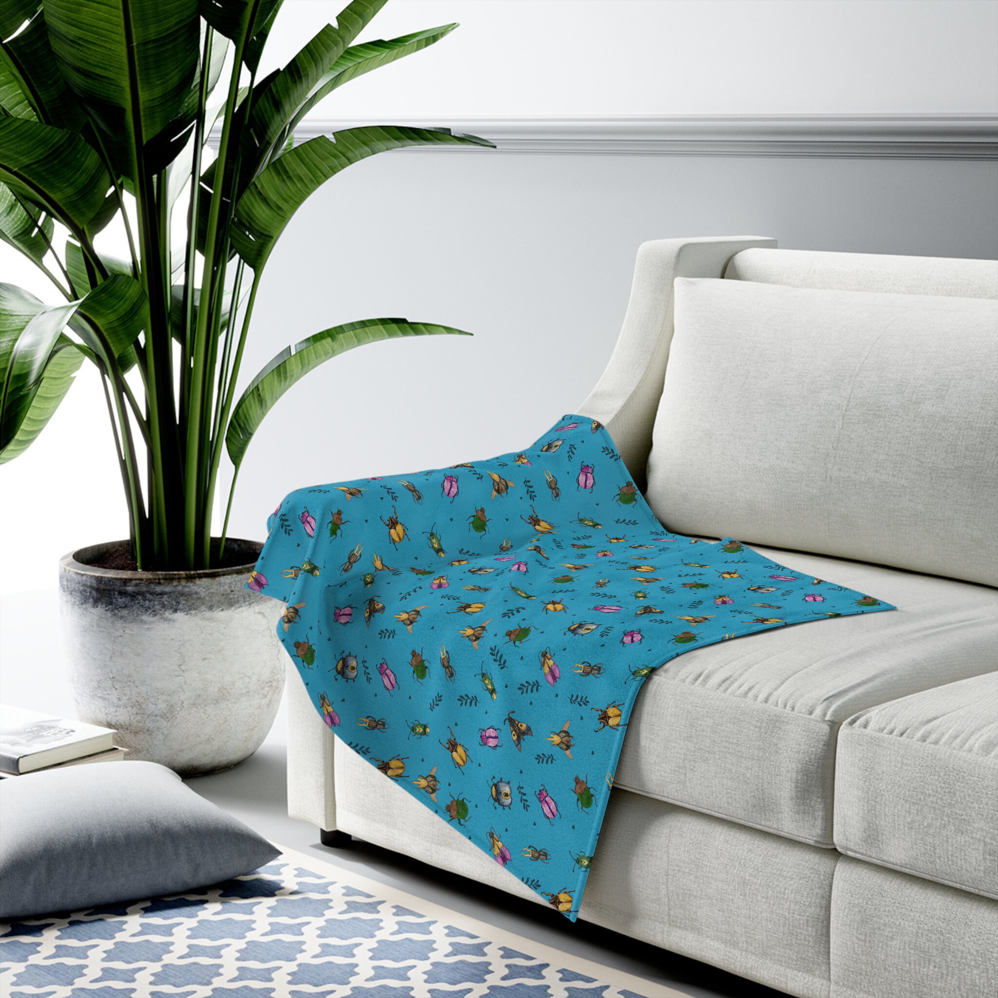 Velveteen Plush Blanket, Vintage Insect Bug Design, Boho Home Decor - Etsy