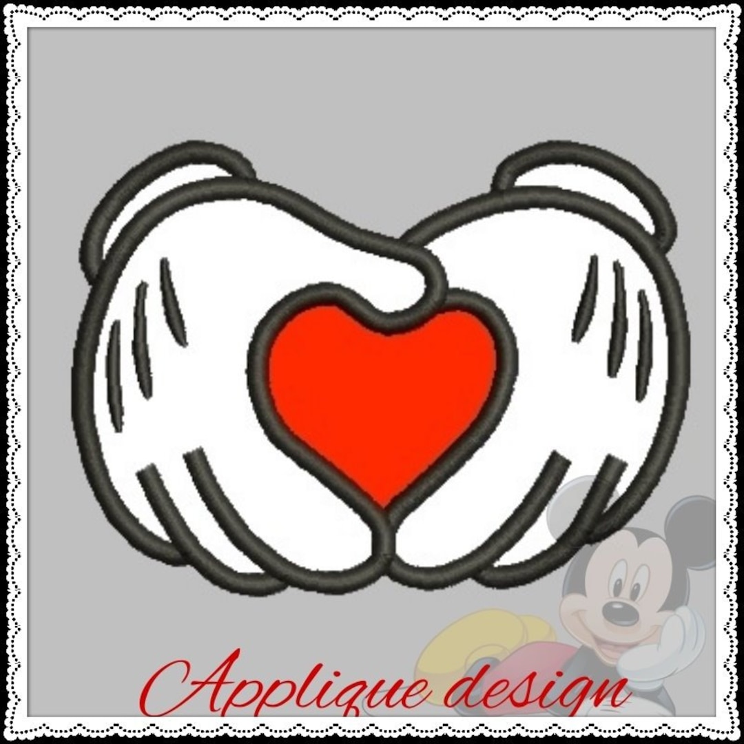 Mickey Hands Heart Embroidery Machine Design Pes Applique Pattern Love ...