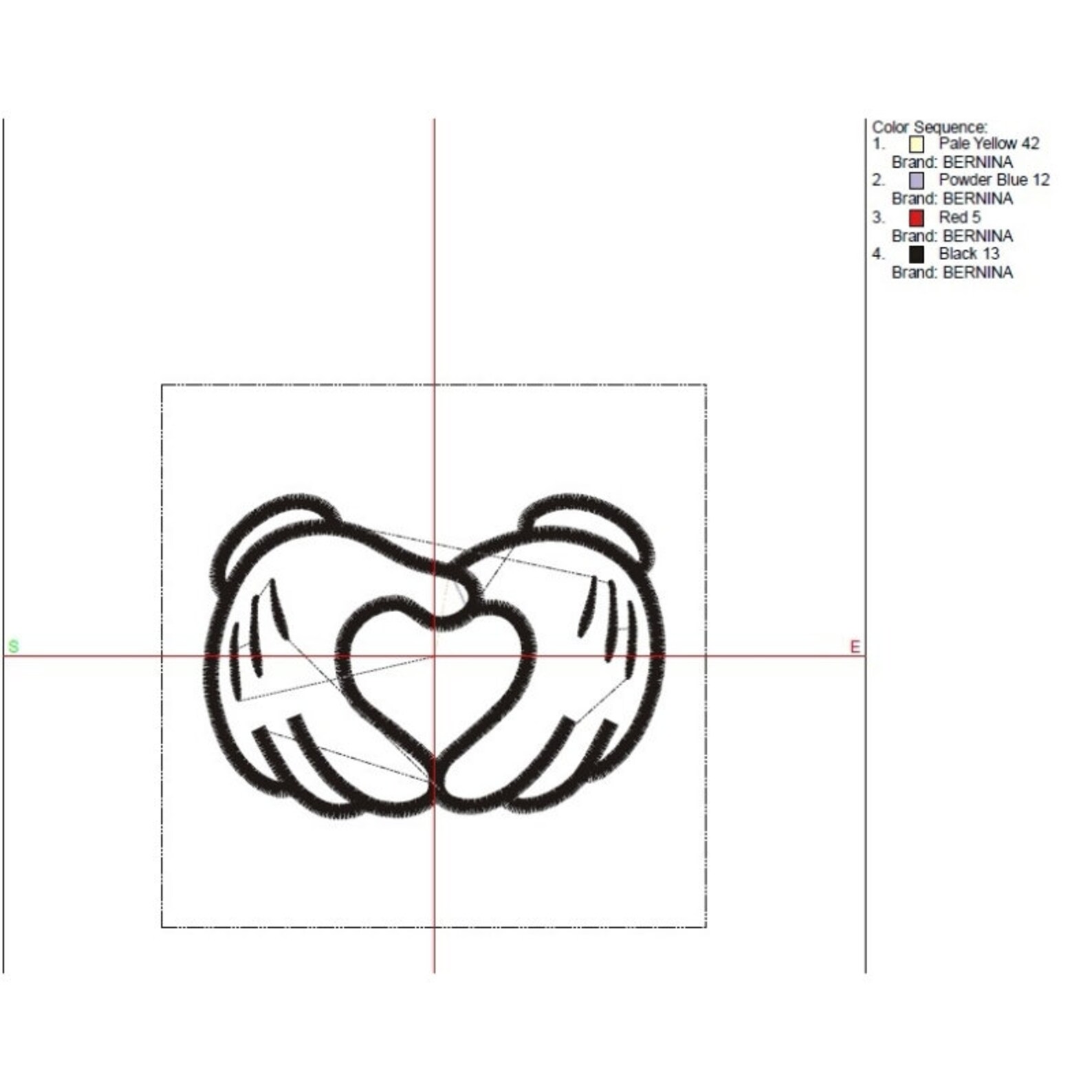Mickey Hands Heart Embroidery Machine Design Pes Applique Pattern Love ...