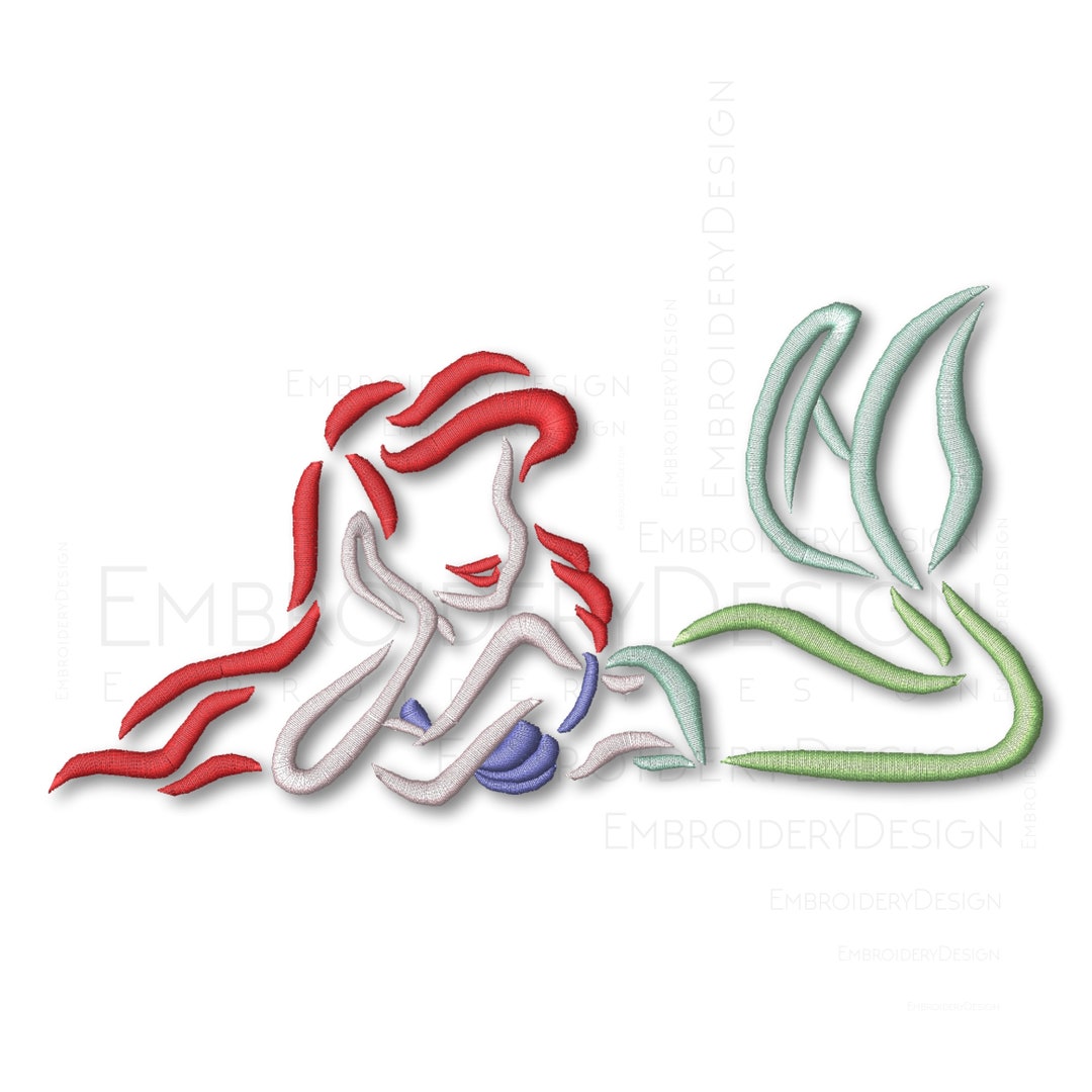 Ariel V2 Sketch the Little Mermaid Embroidery Machine Designs Instant ...