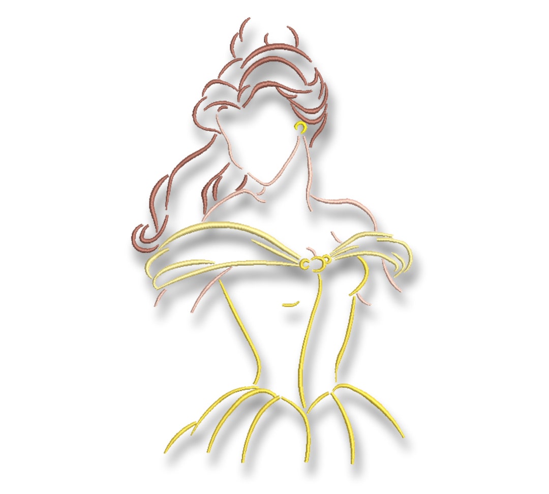 Princess Belle Embroidery Design Sketch Beauty and the Beast Pes ...