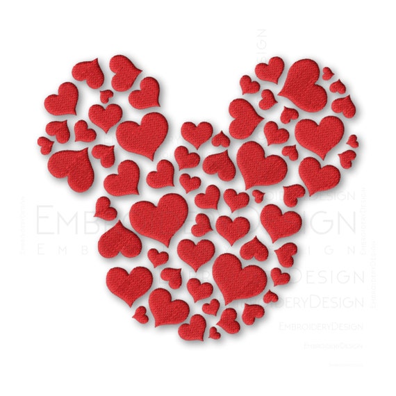 Mickey Mouse Head Valentine Hearts Embroidery Machine Designs | Etsy