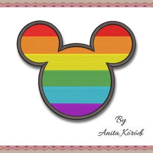 Mickey Mouse Head Rainbow Embroidery Machine Designs Pes Instant ...
