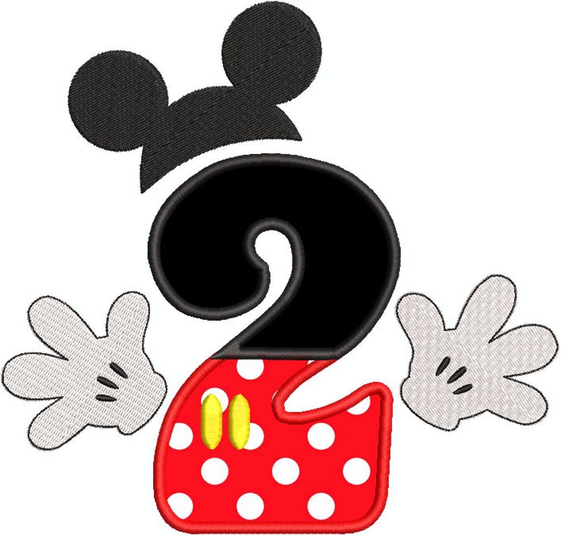 Number 2 Birthday Mickey Mouse Machine Embroidery Applique Two | Etsy
