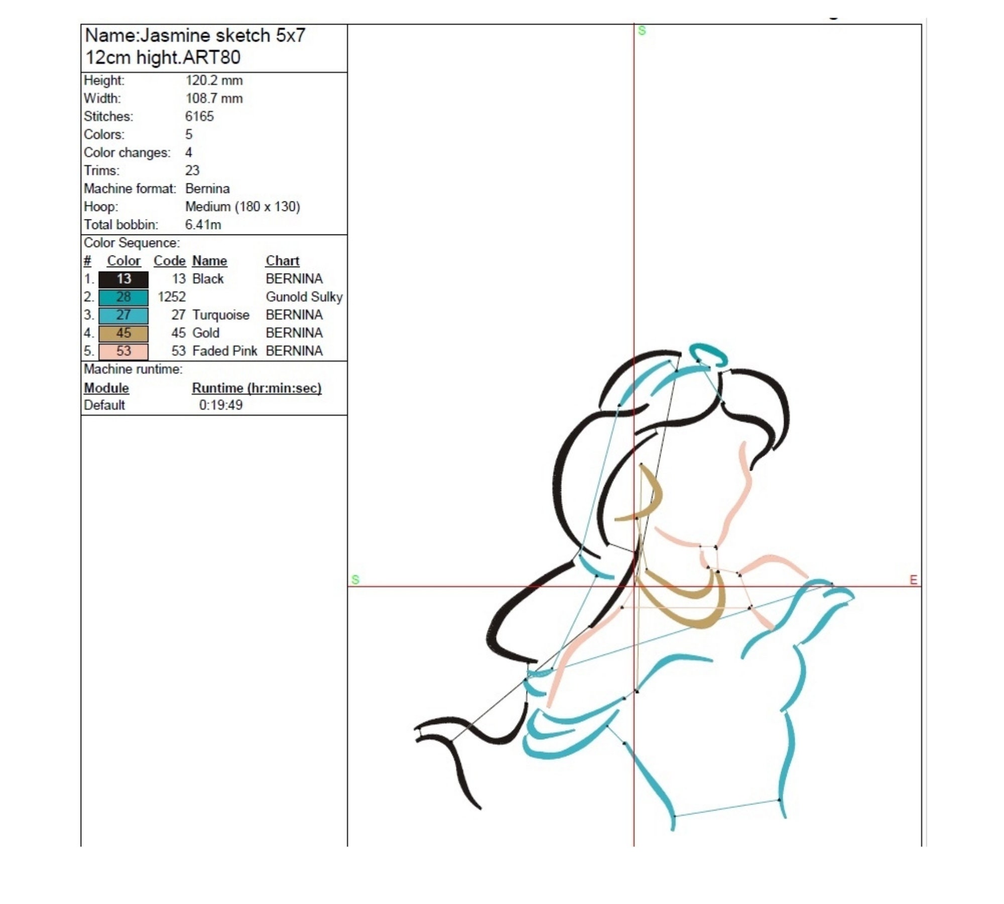 Princess Jasmine Embroidery Machine Design Pes Instant Digital | Etsy