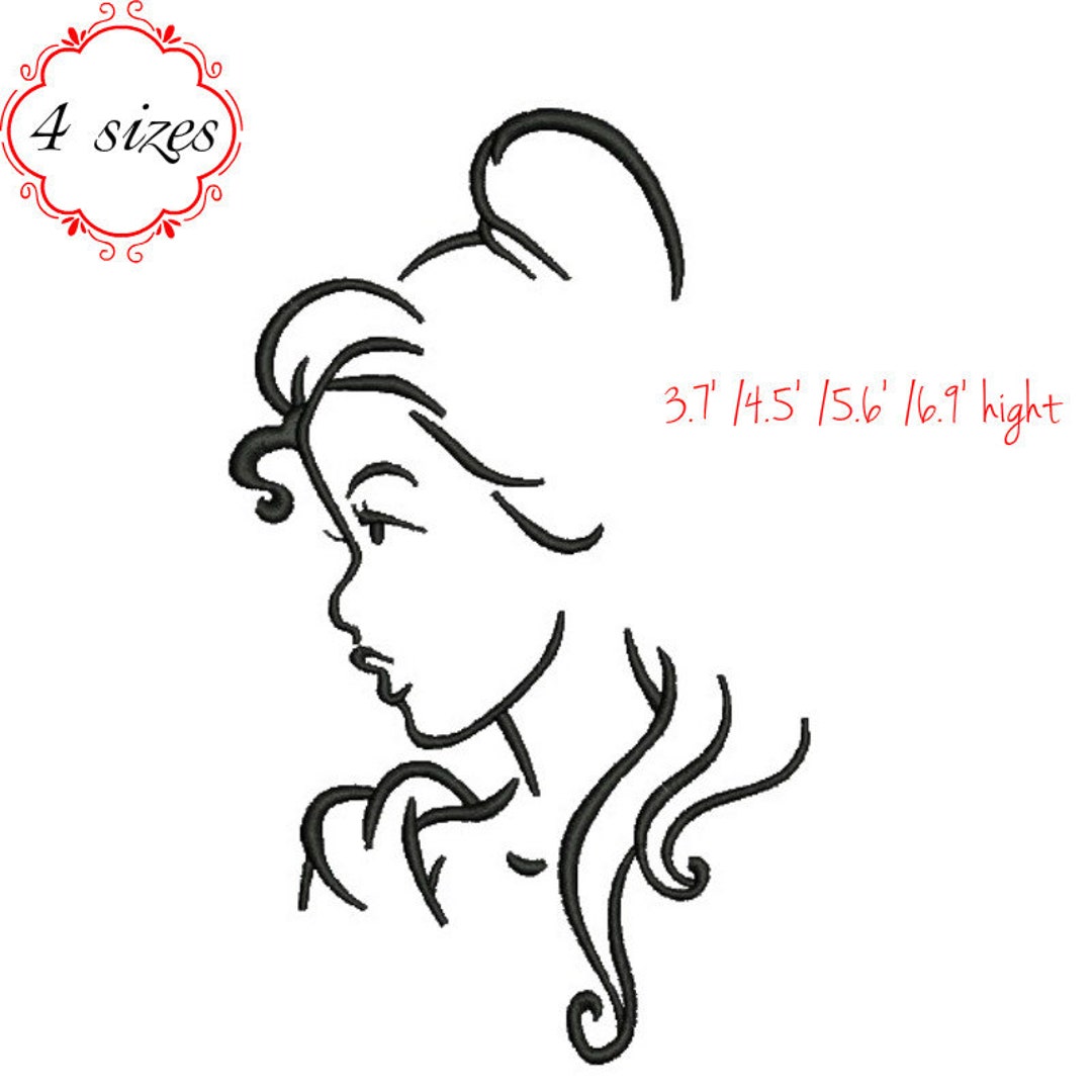 Belle Embroidery Machine Design Outline Beauty and the Beast Princess ...