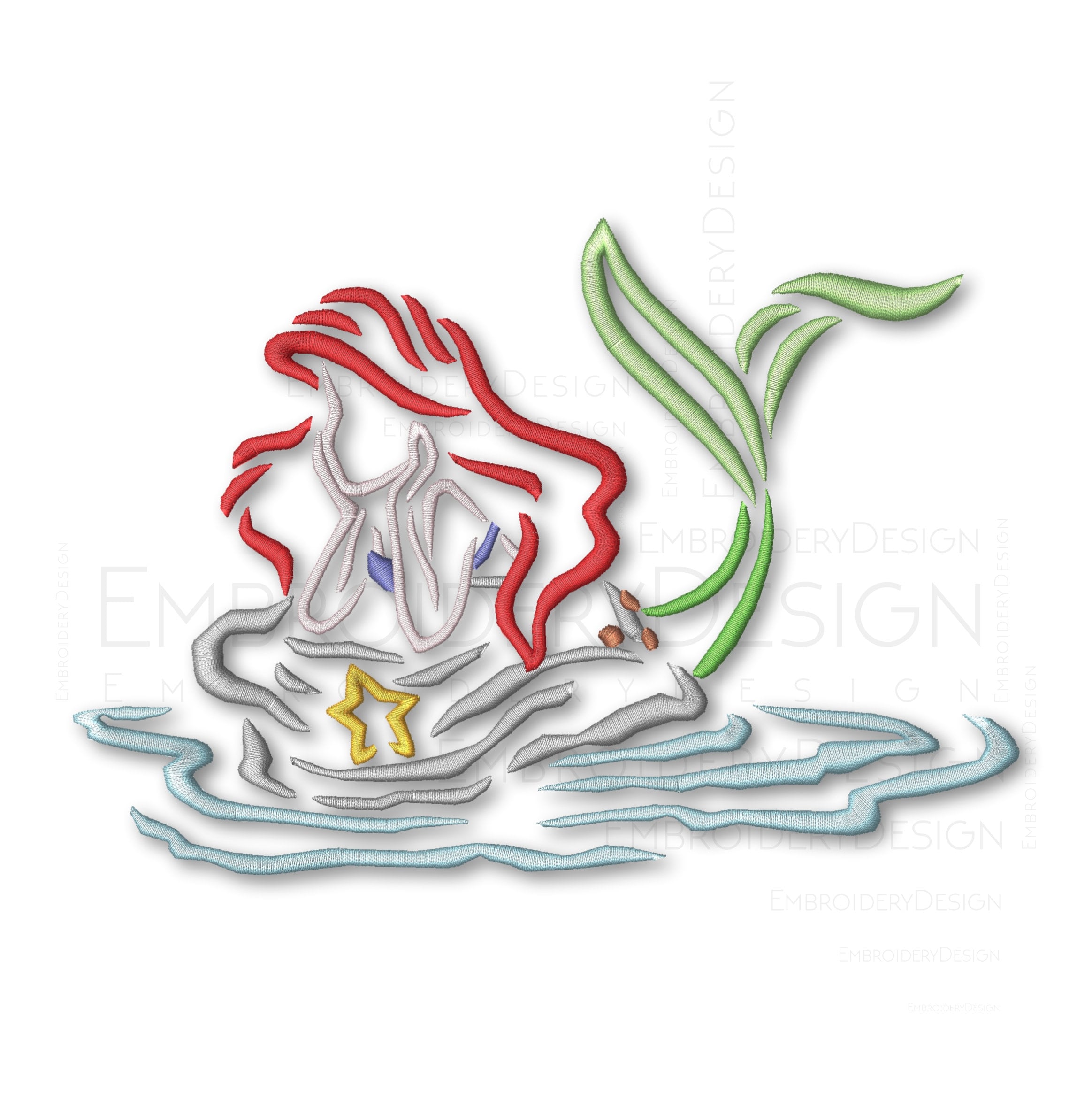 Little Mermaid Ariel Land Sketch Embroidery Machine Designs Instant ...