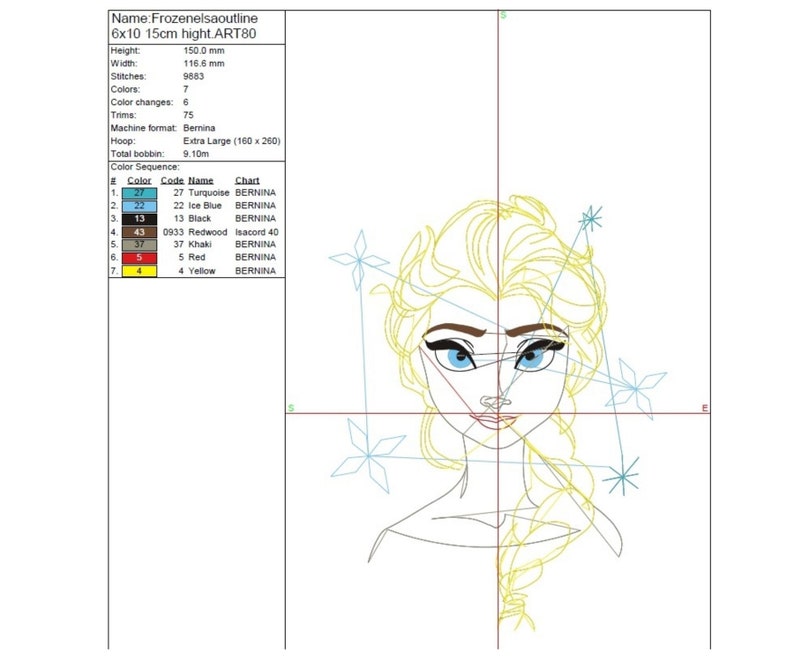 Frozen Elsa Machine Embroidery Outline Design Princess Designs Instant ...