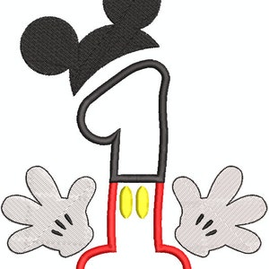 Number 1 Birthday Mickey Mouse Machine Embroidery Applique Design ...