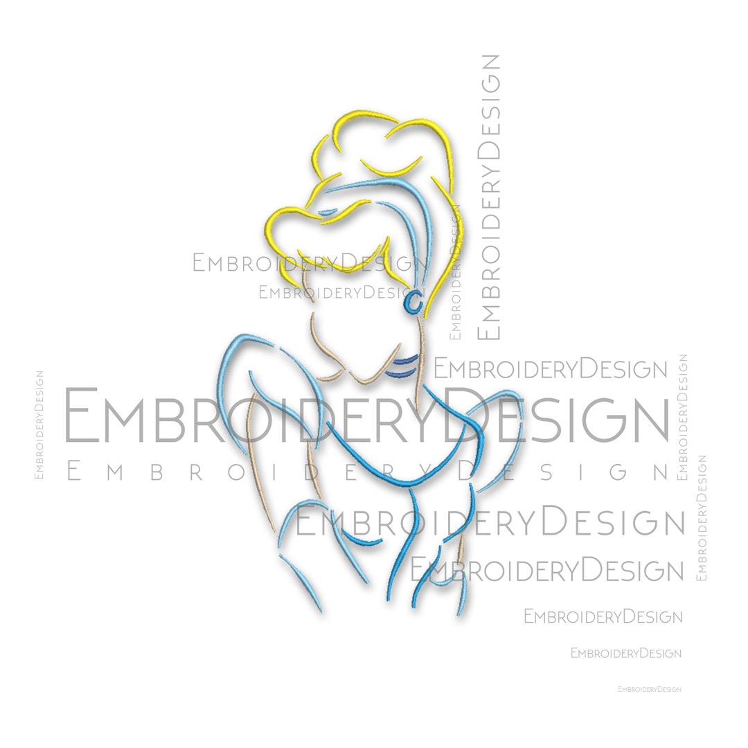 Princess Cinderella Embroidery Design Sketch Pes Instant Digital ...
