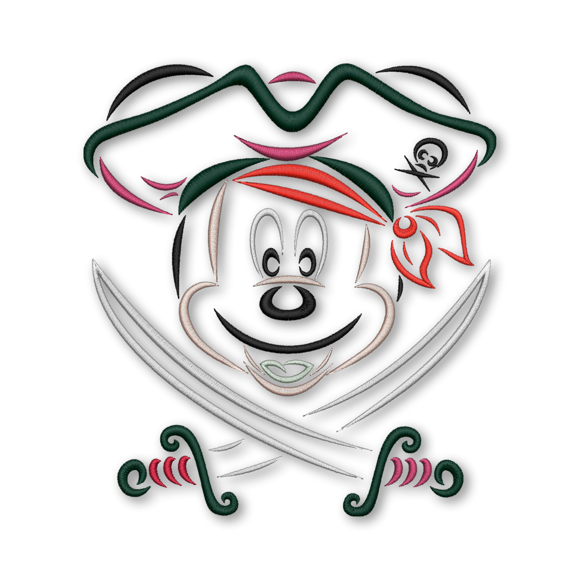 Mickey Mouse Pirate Embroidery Machine Sketch Designs Instant Digital ...