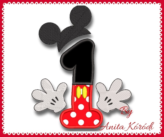 Number 1 Birthday Mickey Mouse Machine Embroidery Applique - Etsy