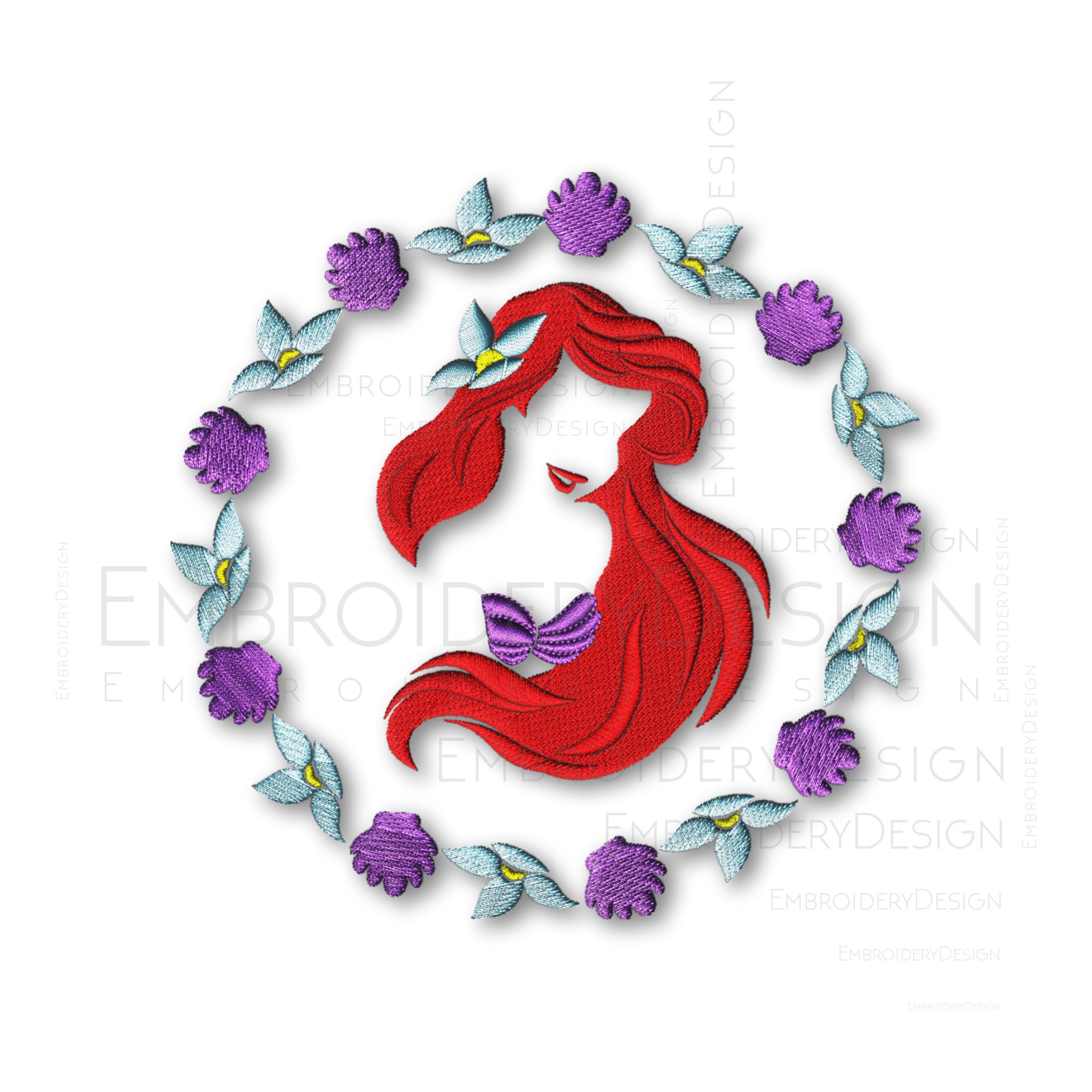 Princess Ariel Flower Wreath the Little Mermaid Embroidery - Etsy Australia