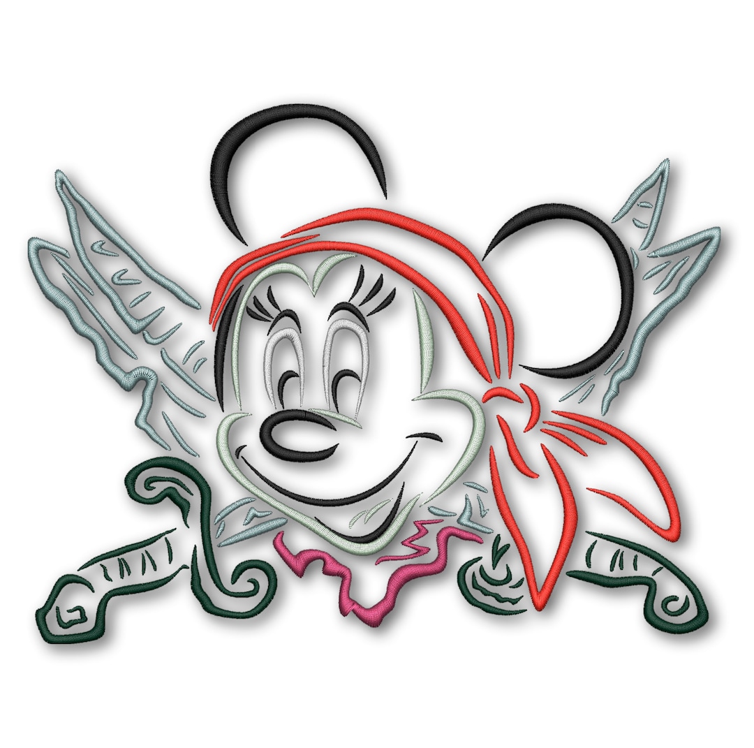 Pirate Minnie Mouse Embroidery Machine Sketch Designs Instant Digital ...