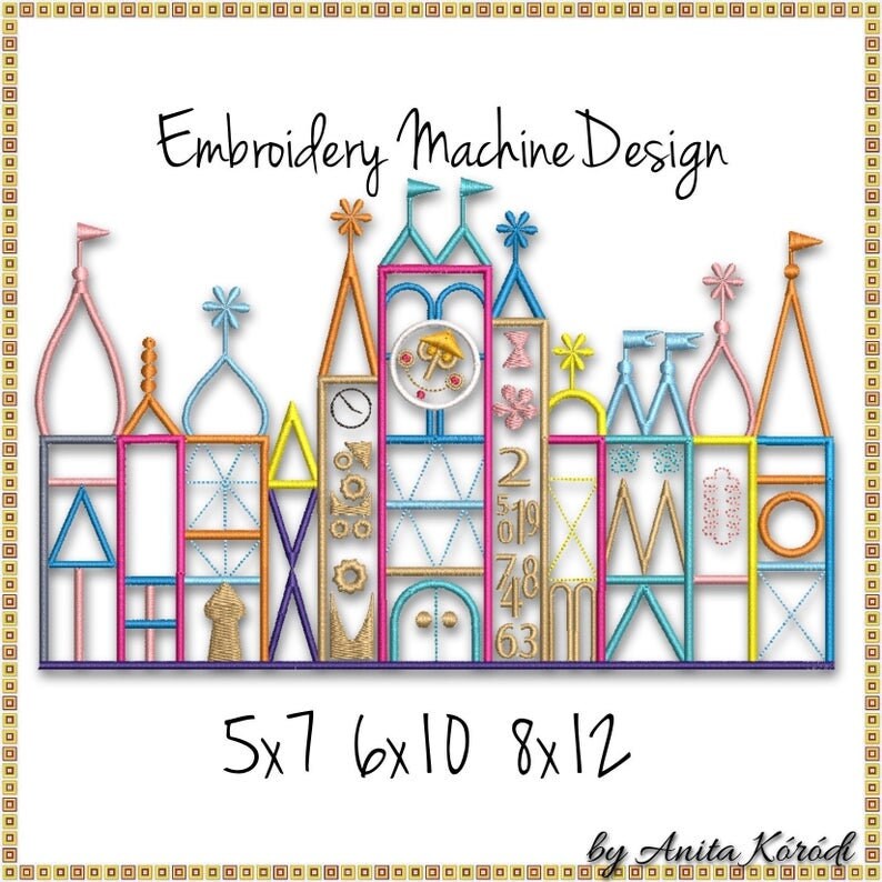 It's A Small World Ride Embroidery Machine Designs Sketch Pes Instant ...
