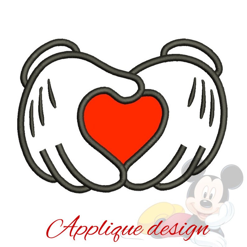 Mickey Hands Heart Embroidery Machine Design Pes Applique Pattern Love ...