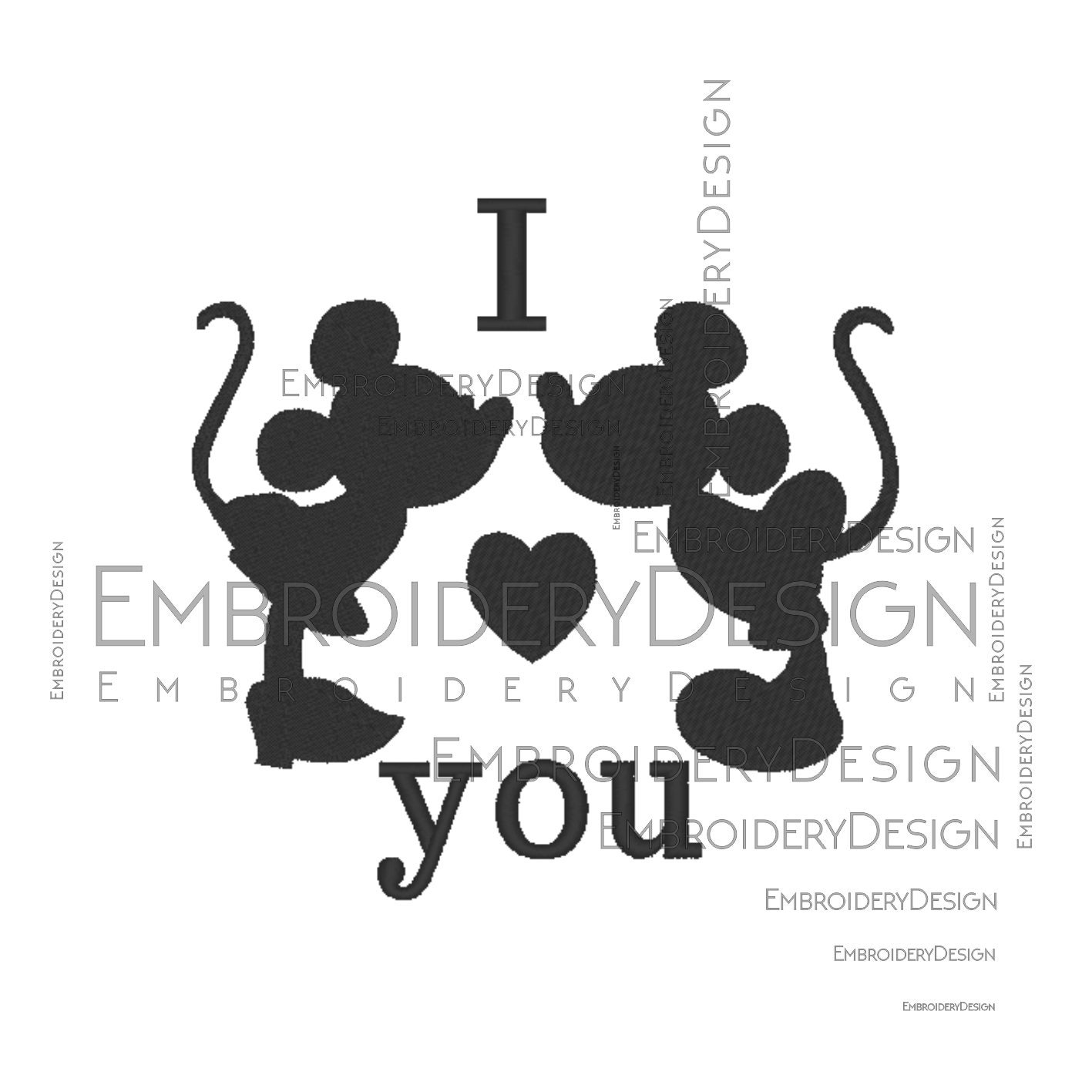 I Love You Mickey Minnie Mouse Embroidery Machine Designs Love Heart ...