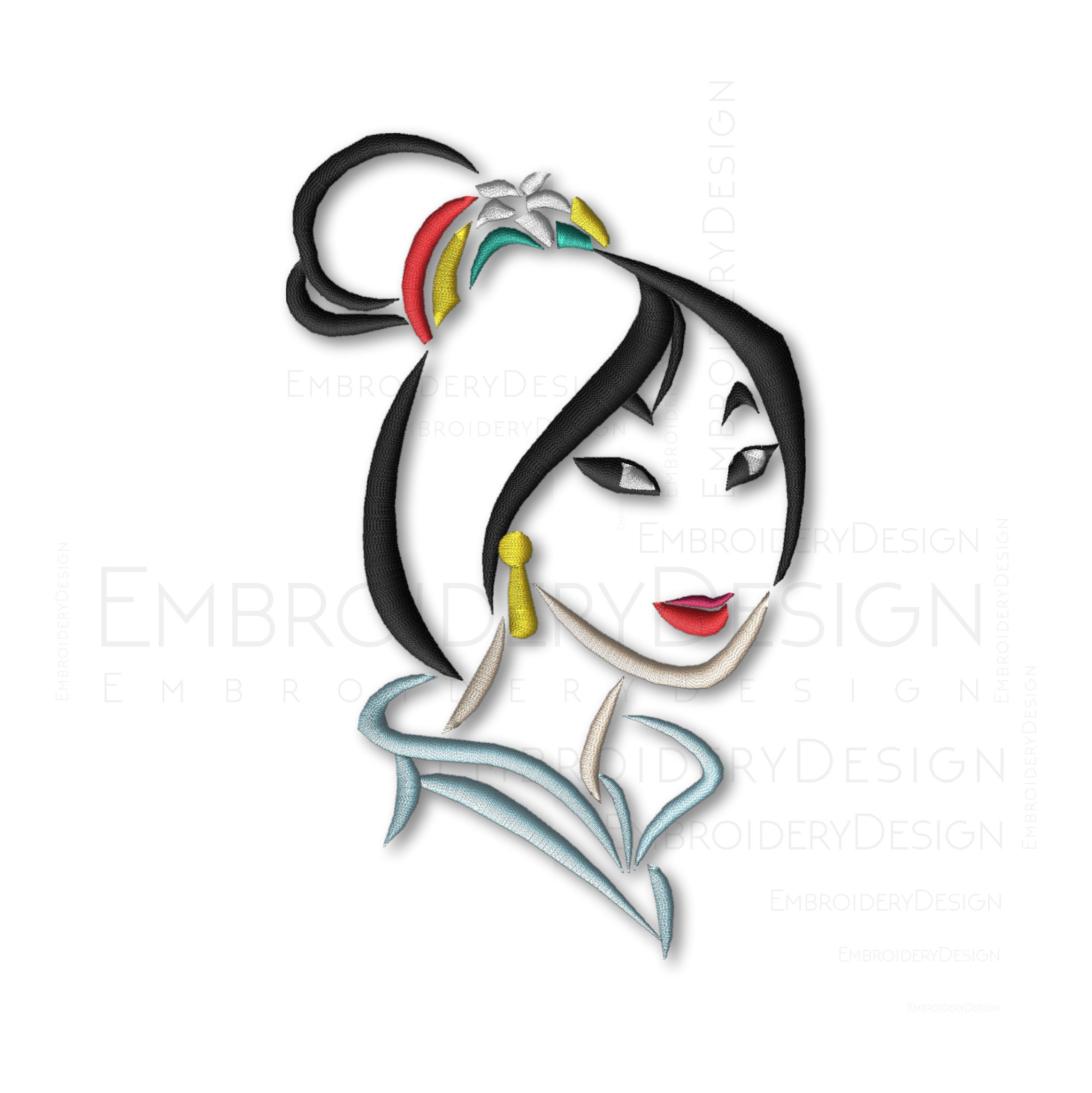 Mulan Face Disney Embroidery Machine Designs Princess Sketch | Etsy