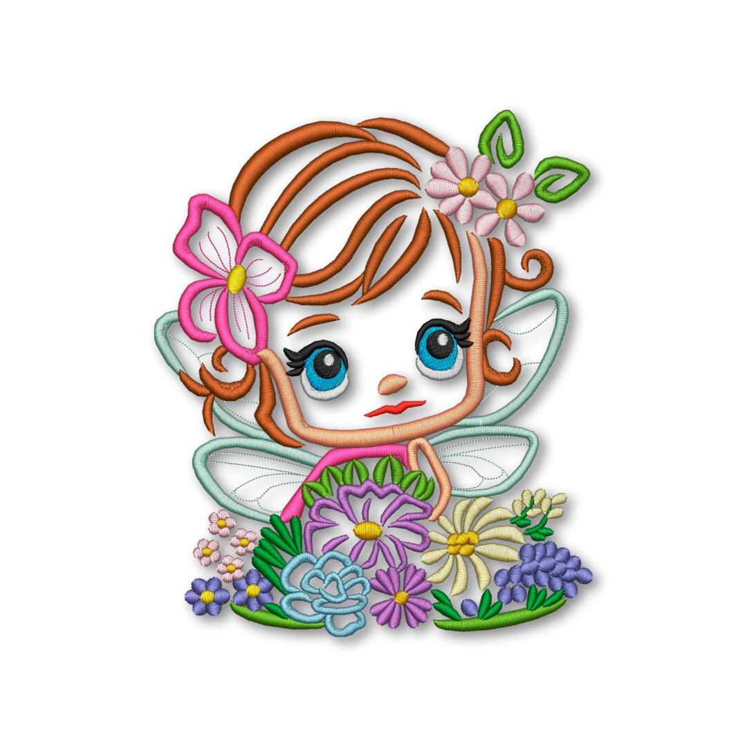 Cute Fairy With Flowers Magic Fairy Embroidery Machine Sketch Designs ...