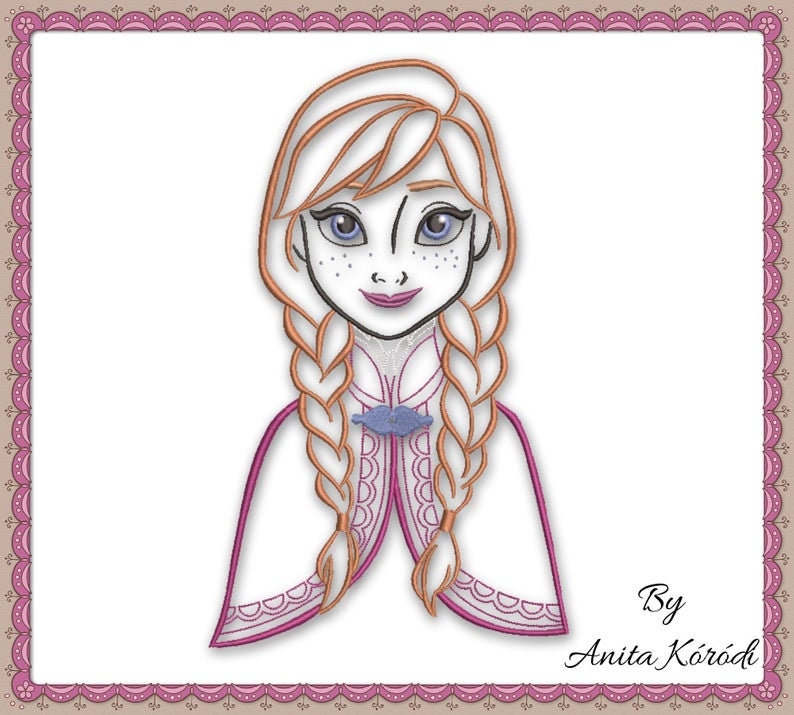Frozen Anna Face Outline Svg Stitch Silhouette Coloring Page Etsy