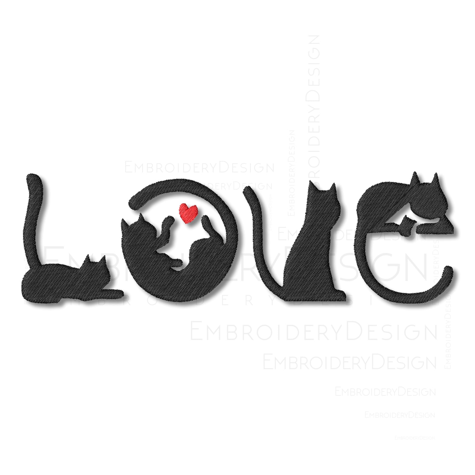 Cats Love Embroidery Machine Design Silhouette Pattern Digital Download ...