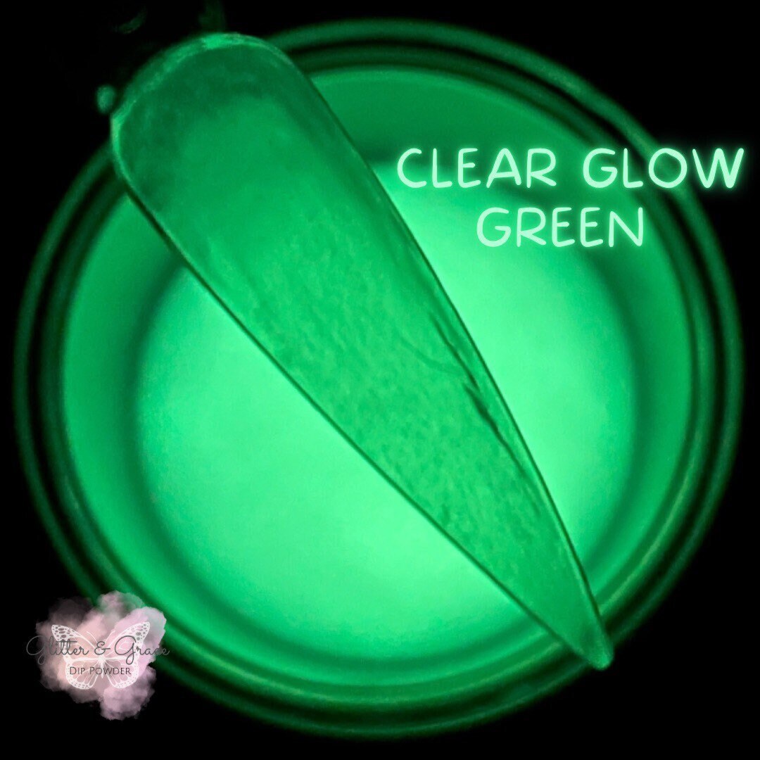 Clear GLOW GREEN Dip Powder - Clear Dip Powder, Clear Glow Dip, Glow ...
