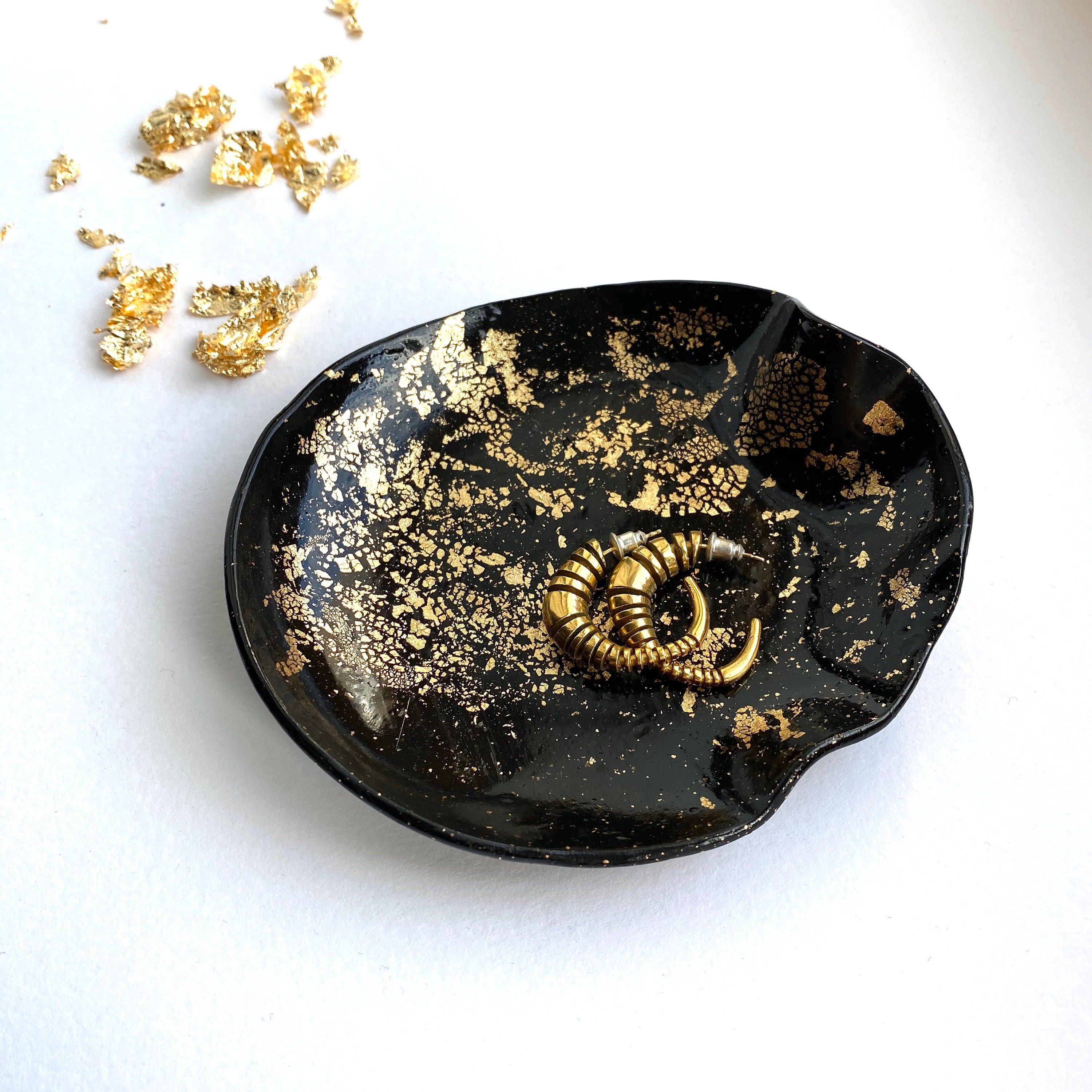 Polymer Clay Trinket Dish / Tray With Gold Leaf Details | Etsy