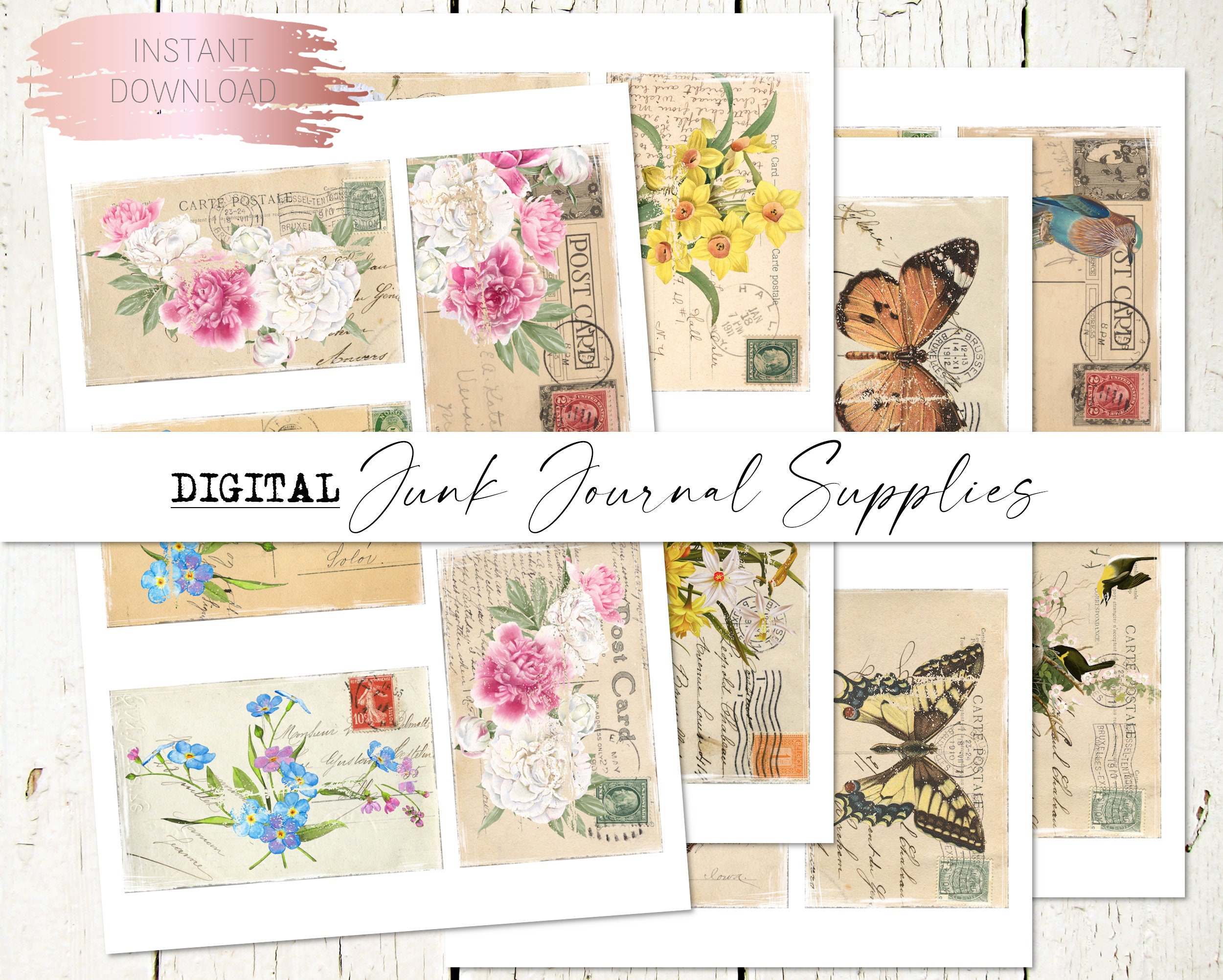 Printable Distressed Postcards, Vintage Images, Digital Vintage ...