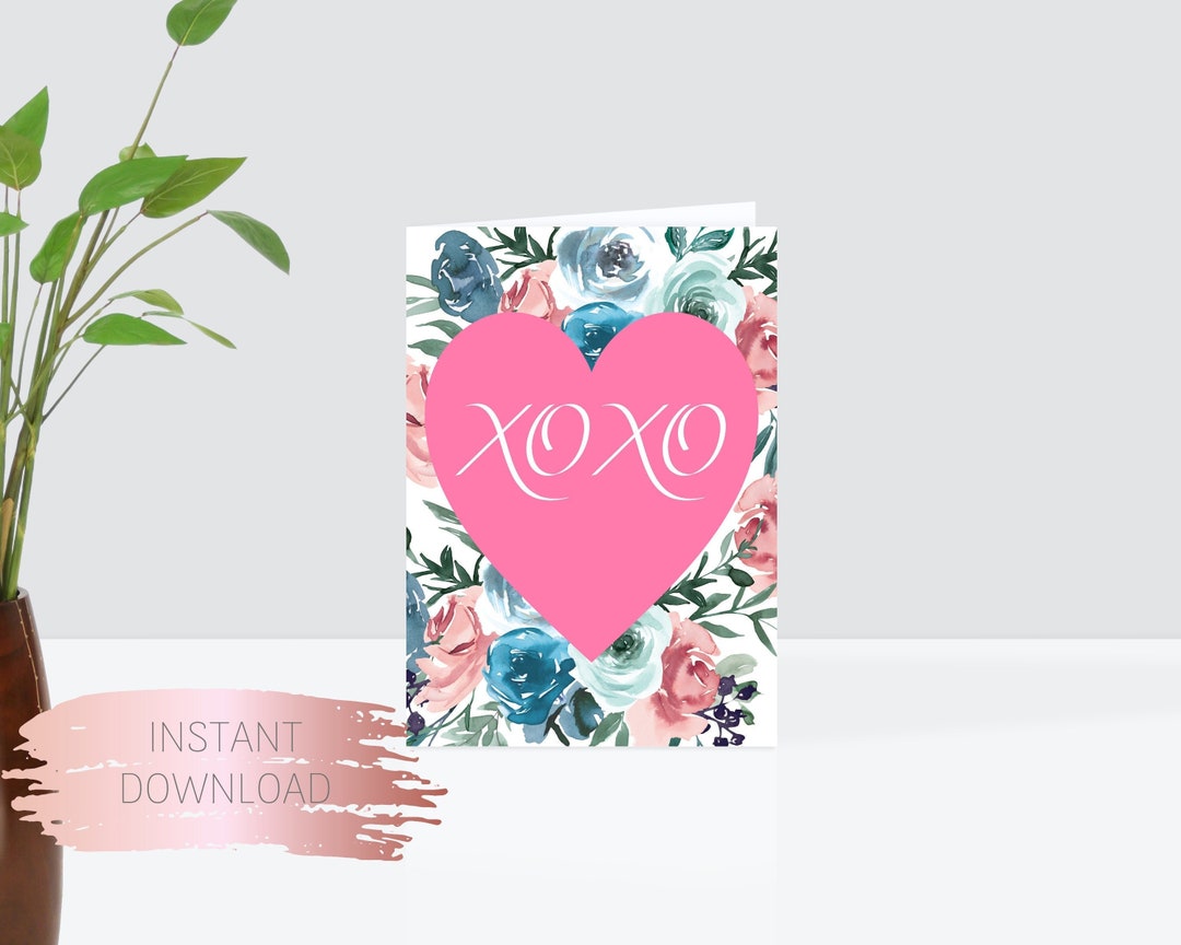 Printable Valentines Day Card, Instant Download Valentine's Card, XOXO ...