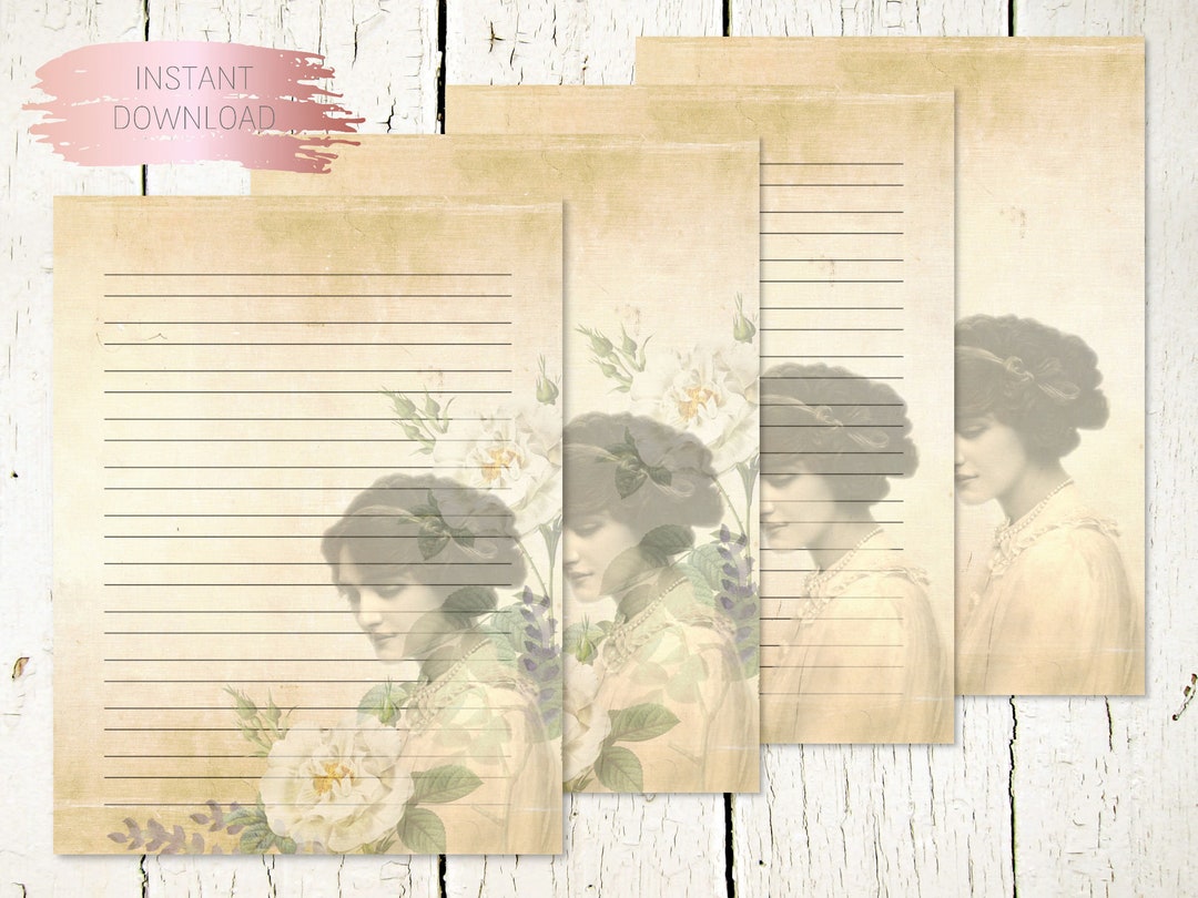 Printable Vintage Stationery Paper, Digital Writing Paper, Digital 