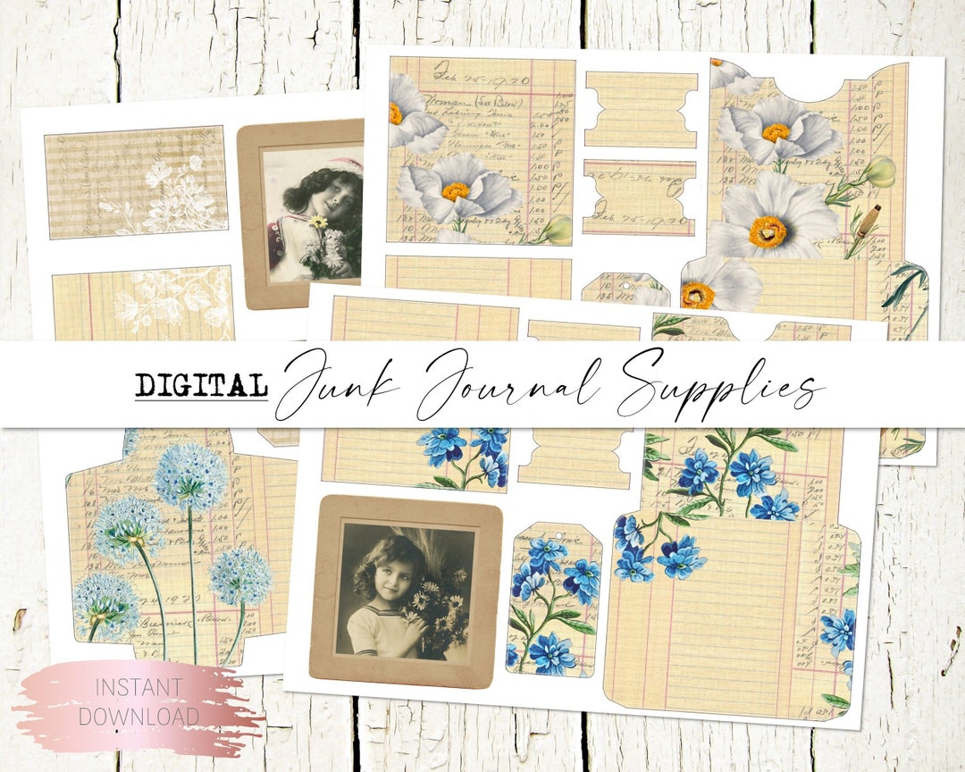 Printable Junk Journal Decor, Printable Pockes, Digital Floral Pockets ...
