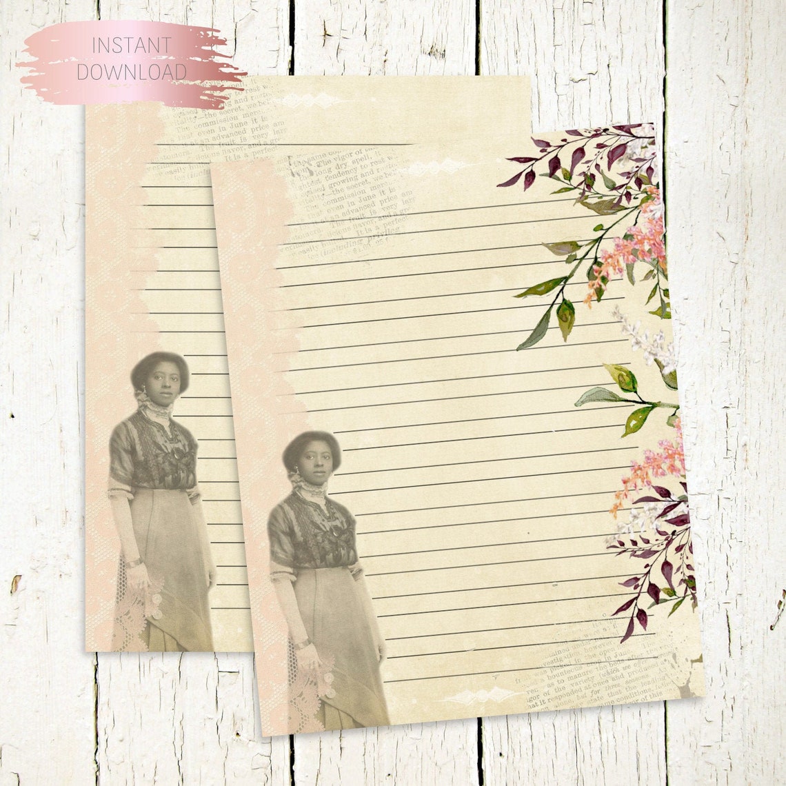 Printable Vintage Stationery Paper, Digital Writing Paper, Digital ...