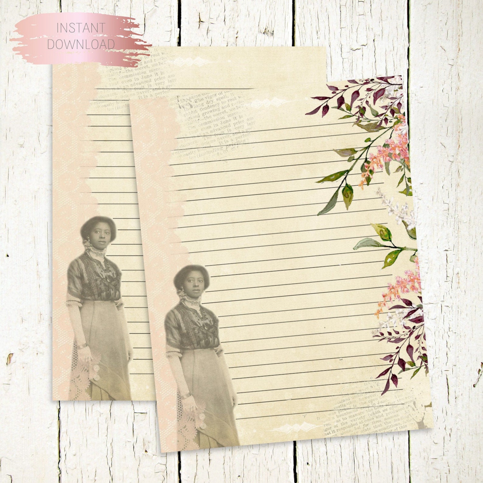 Printable Vintage Stationery Paper, Digital Writing Paper, Digital ...