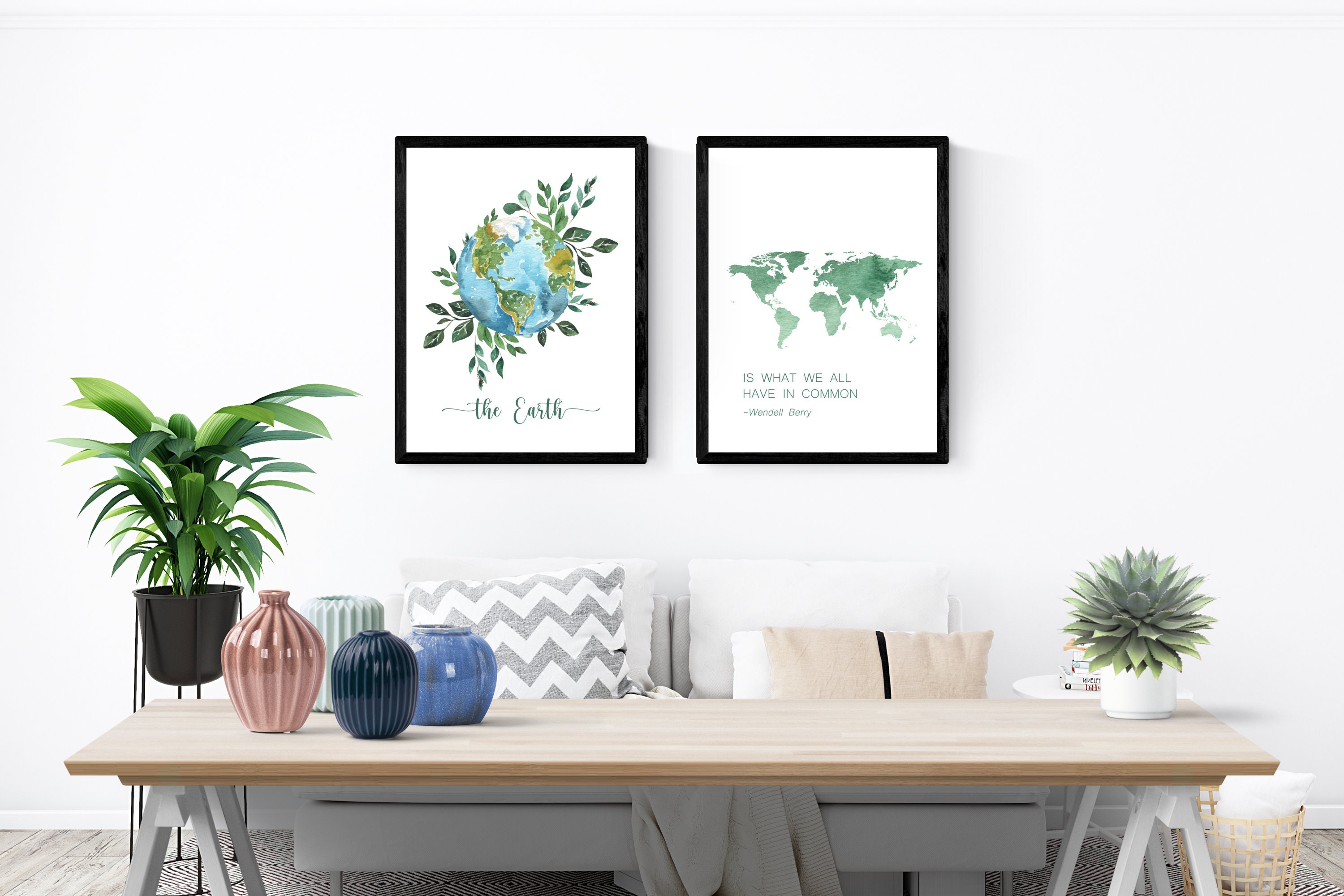 Printable Watercolor Earth Art Set of 2, Instant Download Eco Earth ...