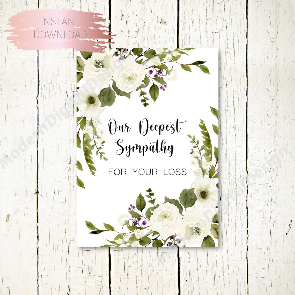 Printable Sympathy Card, Digital Condolences Card, Our Deepest Sympathy ...