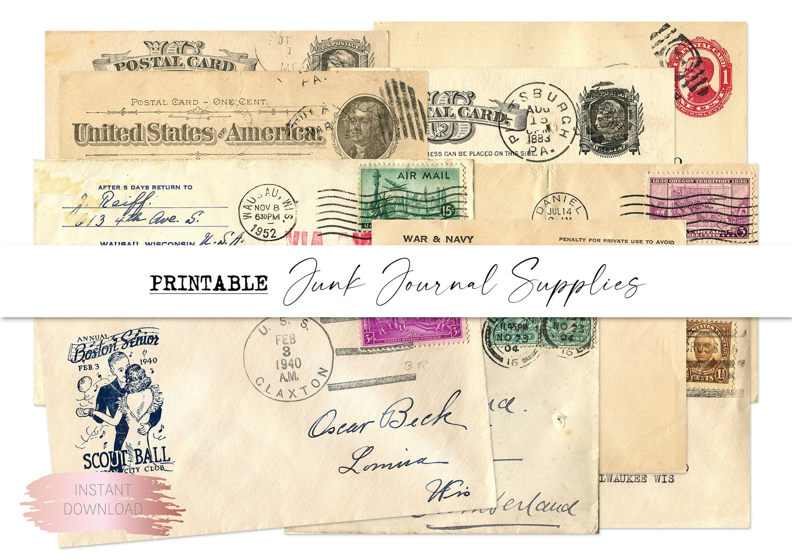 Printable Vintage Ephemera, Printable Vintage Envelopes, Digital ...